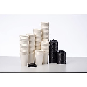 RACETOP [100 Pack 12 oz Hot Beverage Disposable White Paper Coffee Cup with Dome Lid, Large