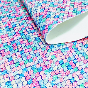 Greatdiy Sparkly Mermaid Chunky Glitter Faux Leather Roll 12 x 52 inch Shiny Synthetic Leatherette Fabric for Making DIY Bows Crafts (24008#16)