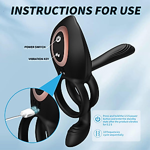 Vibrating Cock Ring with Couple Vibrator,Silicone Penis Ring Mens Vibrator with 9 Modes Vibrating,Male Sex Toy for Harder Stonger G-Spot Clitoral Vibrators,Adult Sex Toys for Men Women Couple