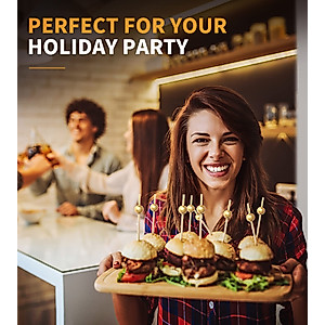 200PCS Cocktail Picks, Fancy Cocktail Toothpicks for Appetizers Picks, Handmade Bamboo Cocktail Skewers for Appetizers Fruit Party, Gold Pearl Food Picks Charcuterie Accessories (4.7 Inch)