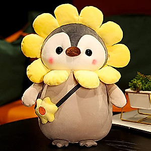 Seyomi Cute Penguin Flower Plush Stuffed Animal Penguin Plushies with Yellow Flower Outfit Gifts, 9.8 inches