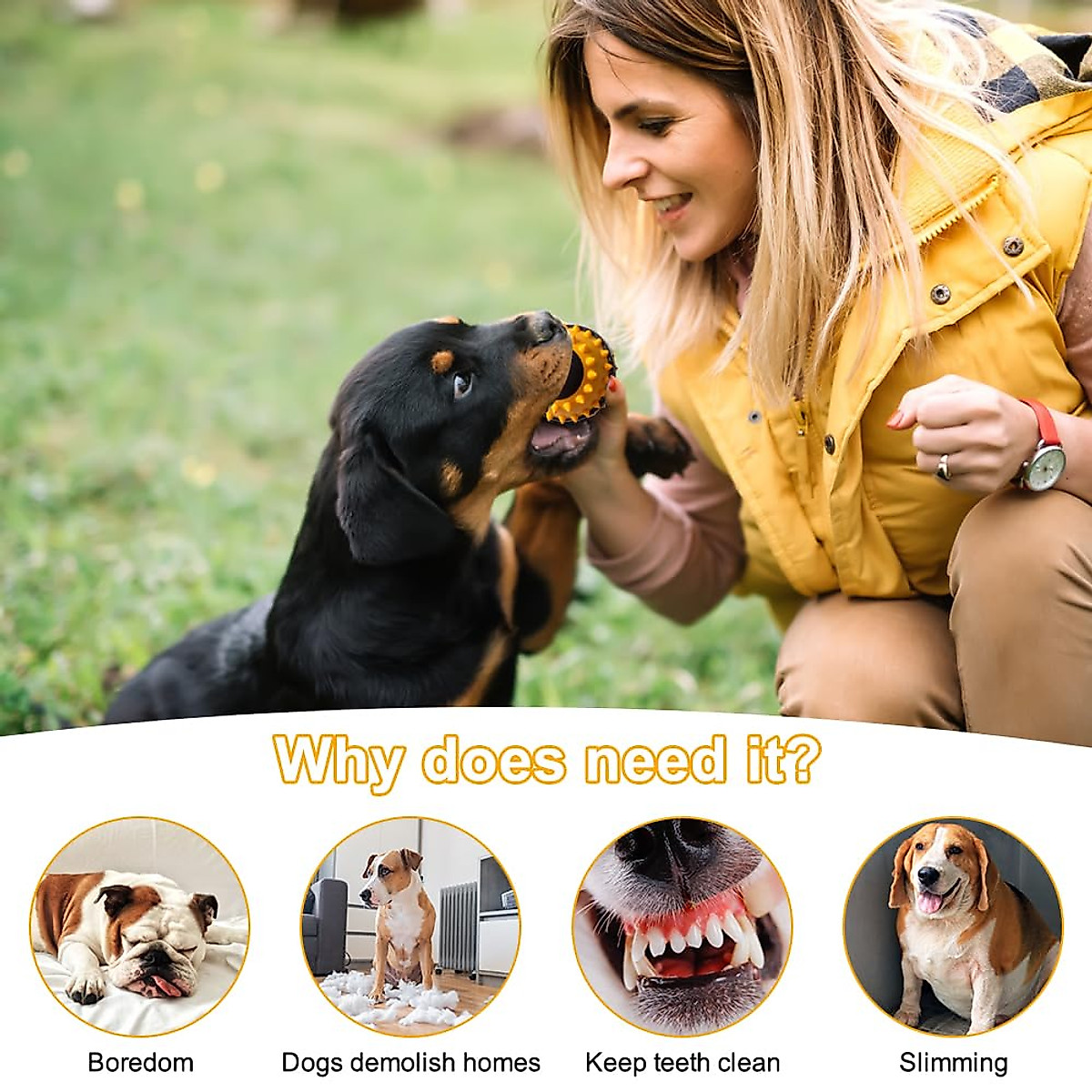 Dog Chewing Ball, Interactive Dog Teething Toy Bite Resistant Dog Toy Ball with LED Flash Light for Small Medium Dogs (Diameter 2.8")