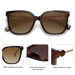 SOJOS Trendy Square Sunglasses for Women Fashion UV Protection Lens Womens Sunnies Sunglasses SJ2196 with Dark Tortoise Frame/Brown Grading Lens