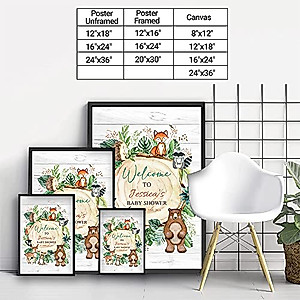 Tacoki Personalized Woodland Baby Shower Welcome Sign Poster, Welcome Sign Art, Baby Shower Sign, Woodland Animals Baby Shower Canvas, Custom Baby Shower Wall Art Poster Canvas, Home Decor