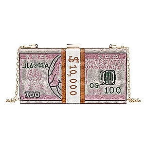 N++A Ladies Chocolate Dollar Evening Bags Shiny Rhinestone Clutch Women Money Purses and Handbags Rhinestone Handbags Wedding Dinner Bag (dollar pink)
