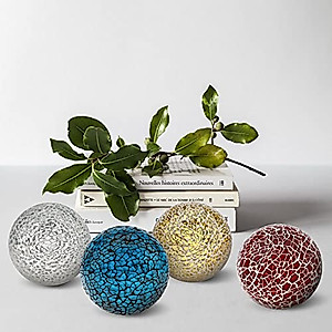 Kepfire 3Pcs Mosaic Glass Sphere 3.15 Inch Round Crackl Orbs for Bowls Vases Dining Table Centerpiece Home Decoration - Gold