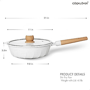 COOKLOVER Nonstick Frying Pan Induction Sauté Pan with Lid Pack-2-9.5 inch&11 inch- White