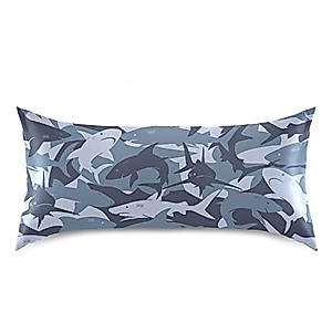 Sharks Camo Pillow Covers Silk Pillowcase for Hair and Skin Breathable & Silky Soft Satin Pillowcase Standard Size Pillow Case for Bedroom Bed Women Boys Girls (20x26 Inch)
