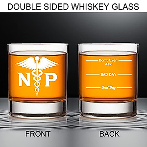AGMDESIGN Funny Double sided Good Day Bad Day Don't Even Ask NP Registered Nurse Whiskey Glasses Gift Box , Registered Nurse Graduate Gift, Great Gift for Nurses, ARNP NP or Nursing Graduation