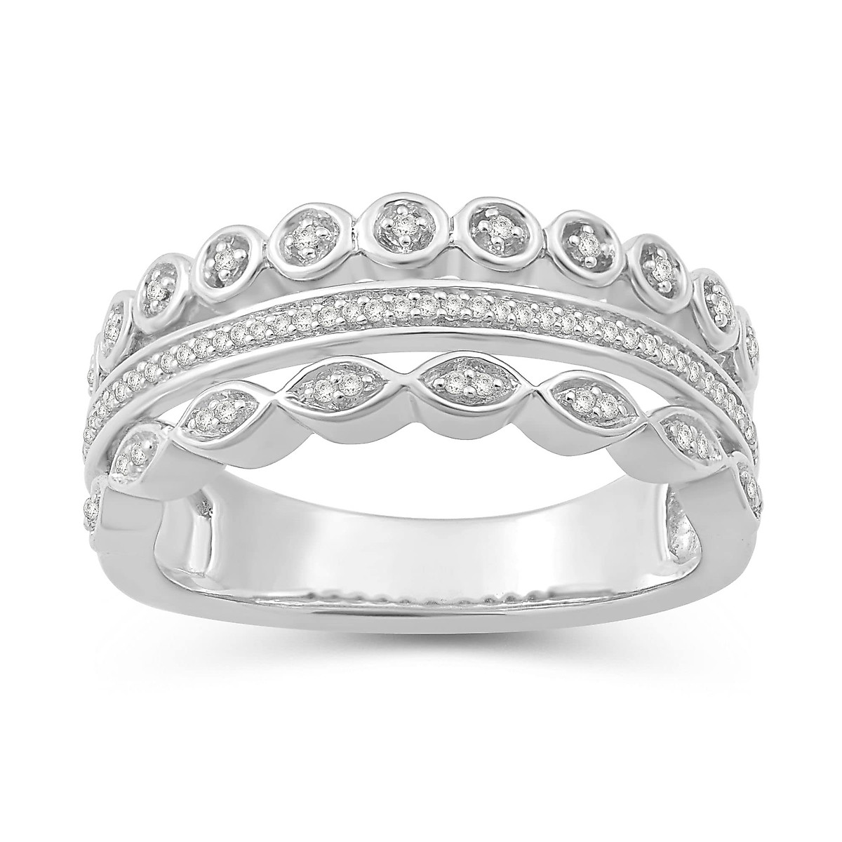 Jewelili Sterling Silver 1/6 Cttw Natural White Round Diamonds Stackable Anniversary Ring, Size 7