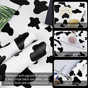 Qianglive Black and White Spots Contact Paper Cow Printed Peel and Stick Wallpaper 17.3”x120” Self-Adhesive Cute Wallpapers Vinyl White Black Decals for Walls Bedroom Living Room Nurseryls