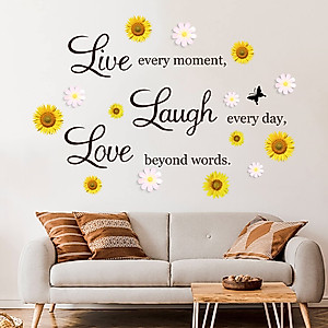 nspirational Quotes Wall Stickers Vinyl Sunflower Daisy Wall Decals Removable Motivational Lettering Positive Sayings Stickers Live Laugh Love Wall Decor Phases for Kitchen Bedroom Living Room Home…
