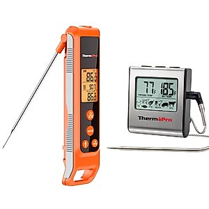 ThermoPro TP-16 Large LCD Digital Cooking Food Meat Smoker Oven Kitche+ ThermoPro TP420 Two-in-One Infrared Thermometer with Meat Probe, Instant Read Digital Meat Thermometer for Cooking