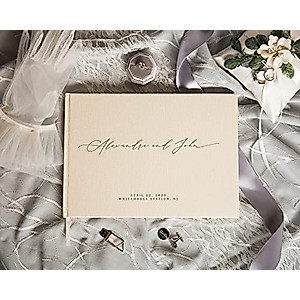 MUUJEE Personalized Guestbook in Cream - Premium Custom Modern Guest Book for Wedding Reception, Birthday Party or Events w/Bookmark Blank Pages for Signing 11.5 x 8.5 inches