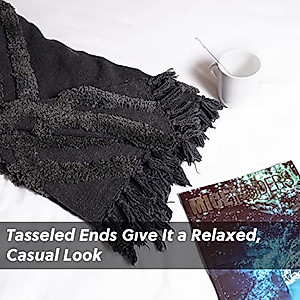 HOMEMONDE Rustic Farmhouse Throw Blankets Charcoal Gray for Couch Hand Woven Tufted Soft & Cozy Blanket - 70x50 Inches