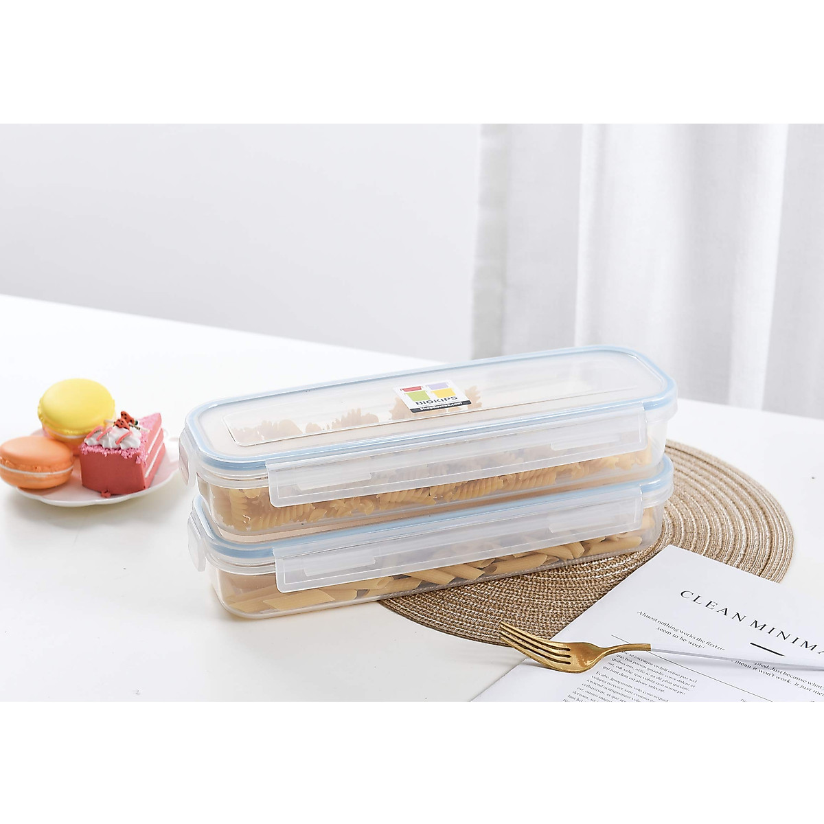 Komax Biokips Pasta Storage Containers Set of 4 – BPA-Free Rectangular Plastic Containers with Lids – Microwave & Dishwasher Safe Airtight Containers – Noodle, Pasta, & Spaghetti Container (33 oz)