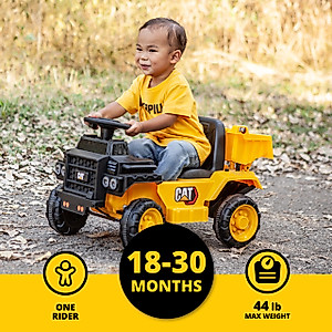 Kid Trax CAT Dump Truck Toddler Electric Quad Ride On Toy, 6 Volt, Kids 1.5-2.5 Years Old, Max Rider Weight 44 lbs, Yellow (KT1615)