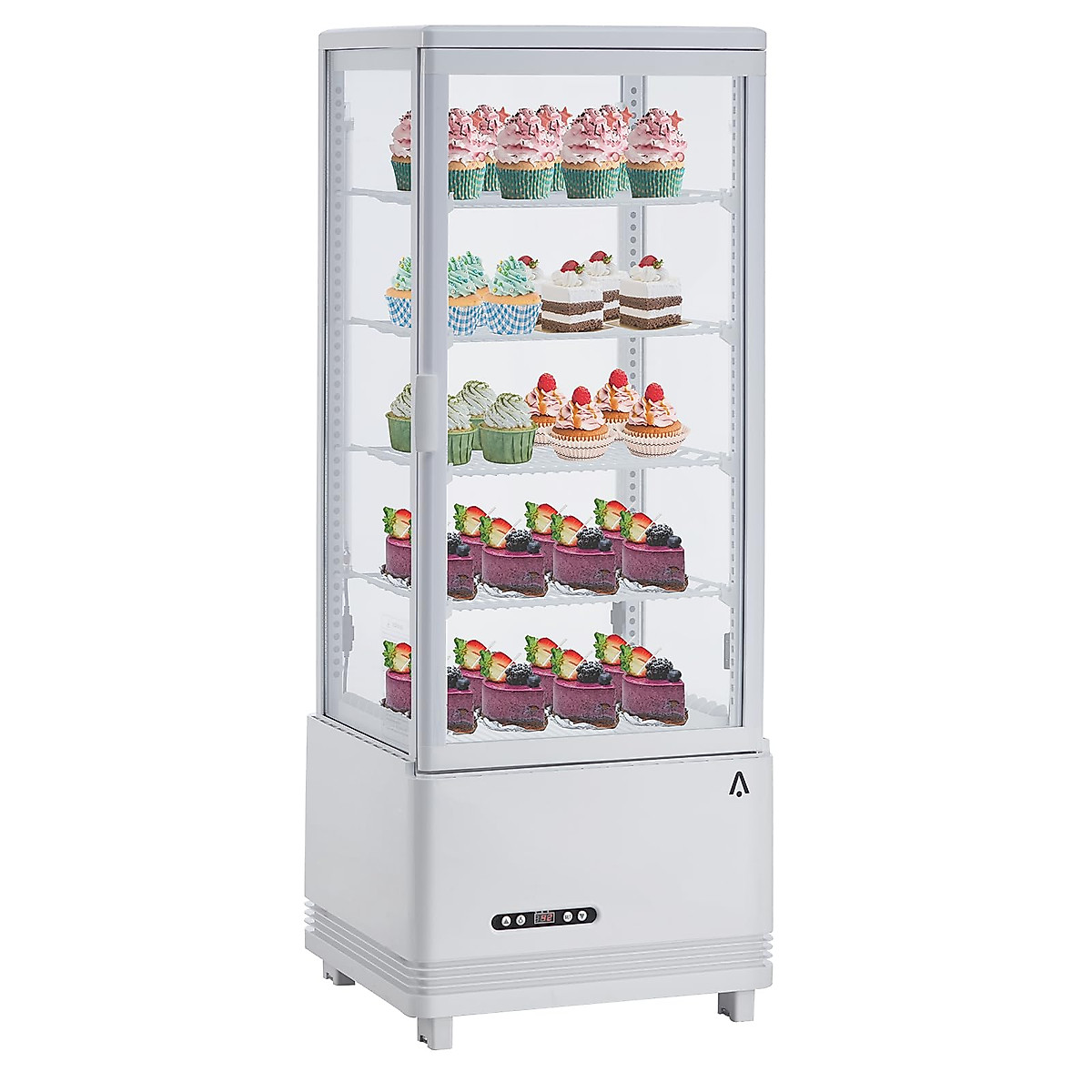 ACONEE Commercial, 3.46 Cu.Ft. Refrigerator Display Case Countertop Fridge, Upright Beverage Merchandiser Adjustable Shelves, Interior Lighting, White
