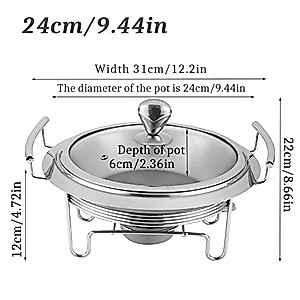 2/4 Pack Visible Chafing Dish Set, Stainless Steel Round Buffet Server Warming Tray for Parties Weddings and Events, with Glass Lid, Food Pan and Fuel Holder,2 Pack,24cm
