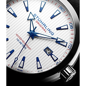 Stuhrling Original Mens Wrist Watch White Analog Dial with Date - Stainless Steel Silver Bracelet, 3953 Luxury Watches for Men Collection