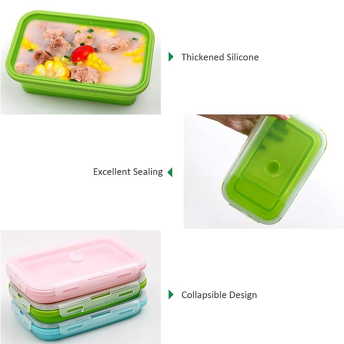 Alimat PluS Silicone Food Storage Containers with Lids - 3 Pack Set 40oz/1200ml Collapsible Meal Prep Lunch Containers - Microwave, Freezer and Dishwasher Safe
