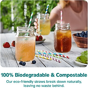 Paper Drinking Straws [200 Pack] 100% Biodegradable - Assorted Colors