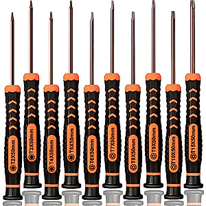Torx Screwdriver Set of T2-T15, TECKMAN 10-Piece Magnetic Small Torx Security Screwdrivers with T2 T3 T4 T5 T6 T7 T8 T9 T10 T15 Star Screwdriver Tool Kit for Xbox,PS3,PS4,Knife,Computer & Other Device
