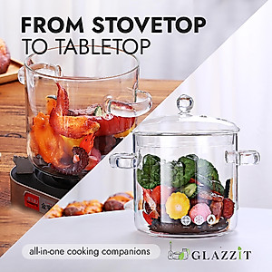 Glazzit Glass pots for cooking on stove - 2L/70oz- Heat-Resistant, Microwave safe, dishwasher safe, Electric & Gas stove safe (2.1 Quarts)