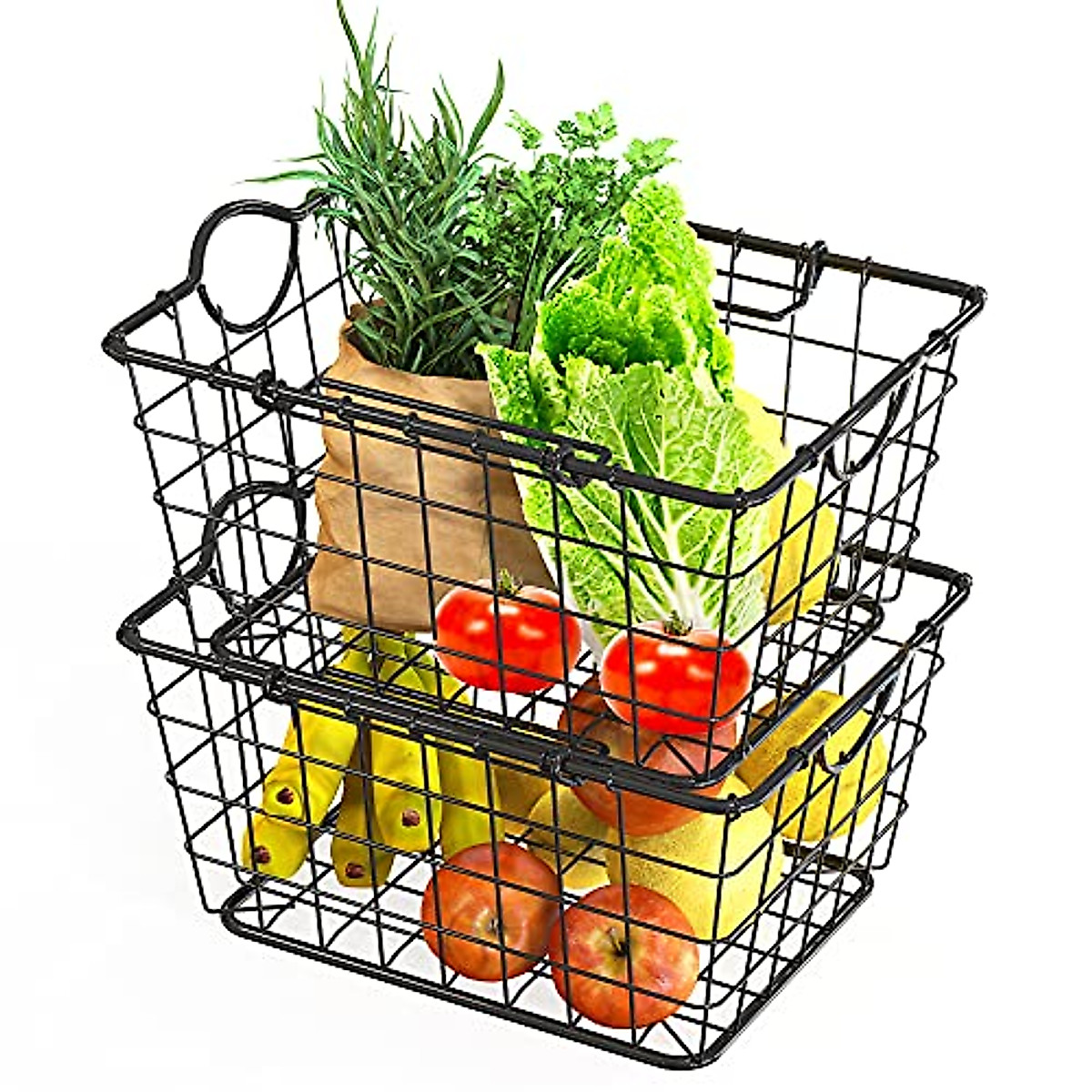 SimpleHouseware 2 Pack Stackable Single Wire Basket, (11.5 x 15 x 7.5 in)