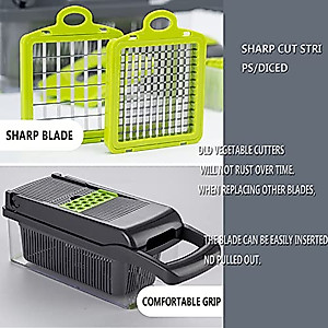 Vegetable Chopper, Onion Mandolin Slicer, DLD Pro 12 in 1 Professional Food Chopper Multifunctional & Dicer, Adjustable with Container, Gray, 12.5x4.5x4.5in, (RHG-004)