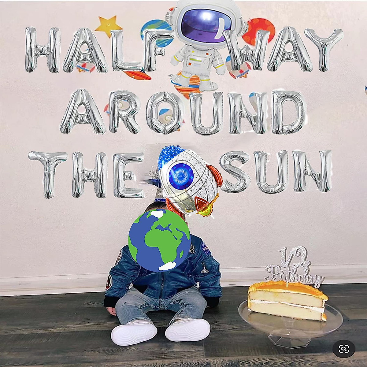 6 Months Birthday Decorations Boy,halfway around the sun balloon banner,1/2 Outspace Birthday Decorations,halfway Space Birthday Balloons