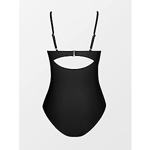 CUPSHE One Piece Swimsuit for Women Bathing Suits Twist Front Cutout Adjustable Straps Ruched Swimwear M, Black