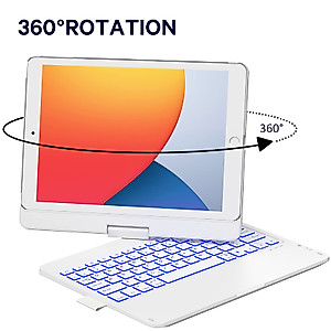 CHESONA for iPad 9th Generation Case with Keyboard, 360° Rotatable, 7 Color Backlit, Slim Cover, Apple Pencil Holder, Keyboard for iPad (8th/7th Gen 10.2 Inch), Air 3rd Gen, Pro 10.5 inch