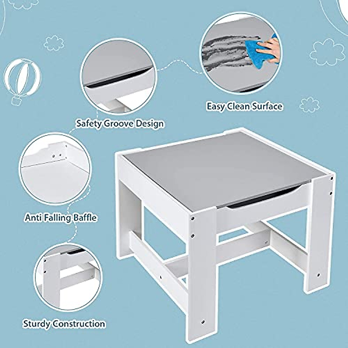 MAT Expert Kids Table & Chair Set, 3 in 1 Children Activity Desk Sets with Storage Drawer, Detachable Blackboard, Multifunctional Toddlers Entertainment Set Ideal for Painting, Reading & Writing