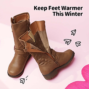 DREAM PAIRS Girls Little Kid Knice Tan Knee High Winter Motorcycle Riding Boots Size 1 M US Little Kid