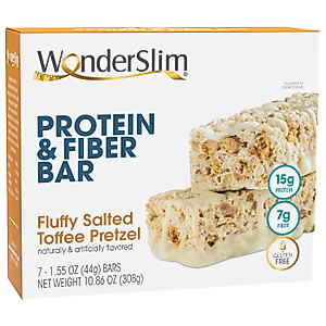 WonderSlim Protein & Fiber Bar, Salted Toffee Pretzel, 15g Protein, 7g Fiber, Gluten Free (7ct)