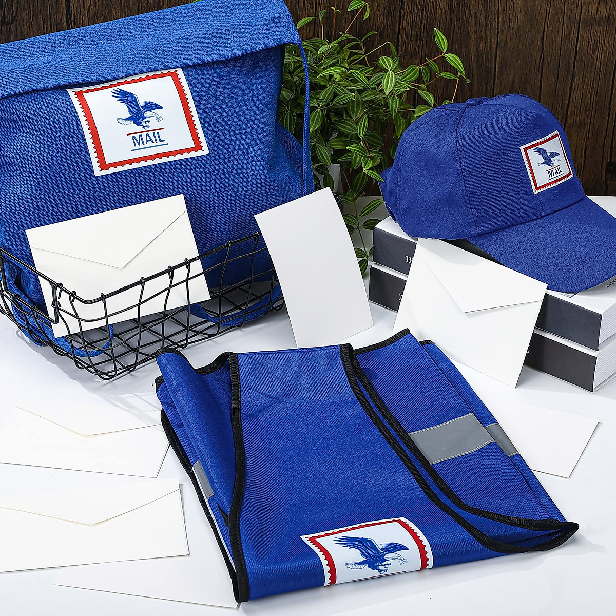 Hicarer Mailman Costume Adult Mail Carrier Costume Kit Halloween Costume for Adults Career Cosplay Halloween Postal Costume (Large)