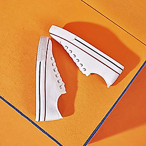 Women's Canvas Shoes Fashion Sneakers White Tennis Shoes Casual Slip on Shoes Floral Embroidered Low Top Sneakers(White.US5)