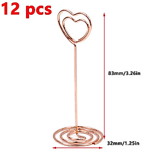 Antrader 12Pcs Table Number Holders Heart Shaped Place Card Holder Table Number Stands Wire Picture Holder Small Size Table Card Holders for Party,Birthday,Wedding (Rose Gold)