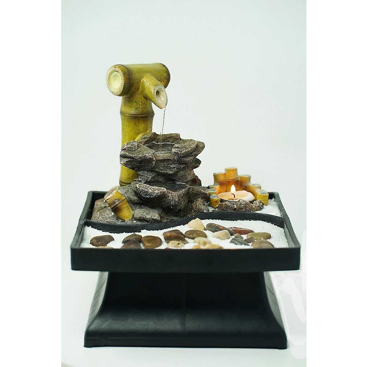 SPH Zen Garden Bamboo Water Fountain for Home/Indoor/Desk/Office/Relaxing with Candle and Sandbox/Water Fountain for Peace and Meditation