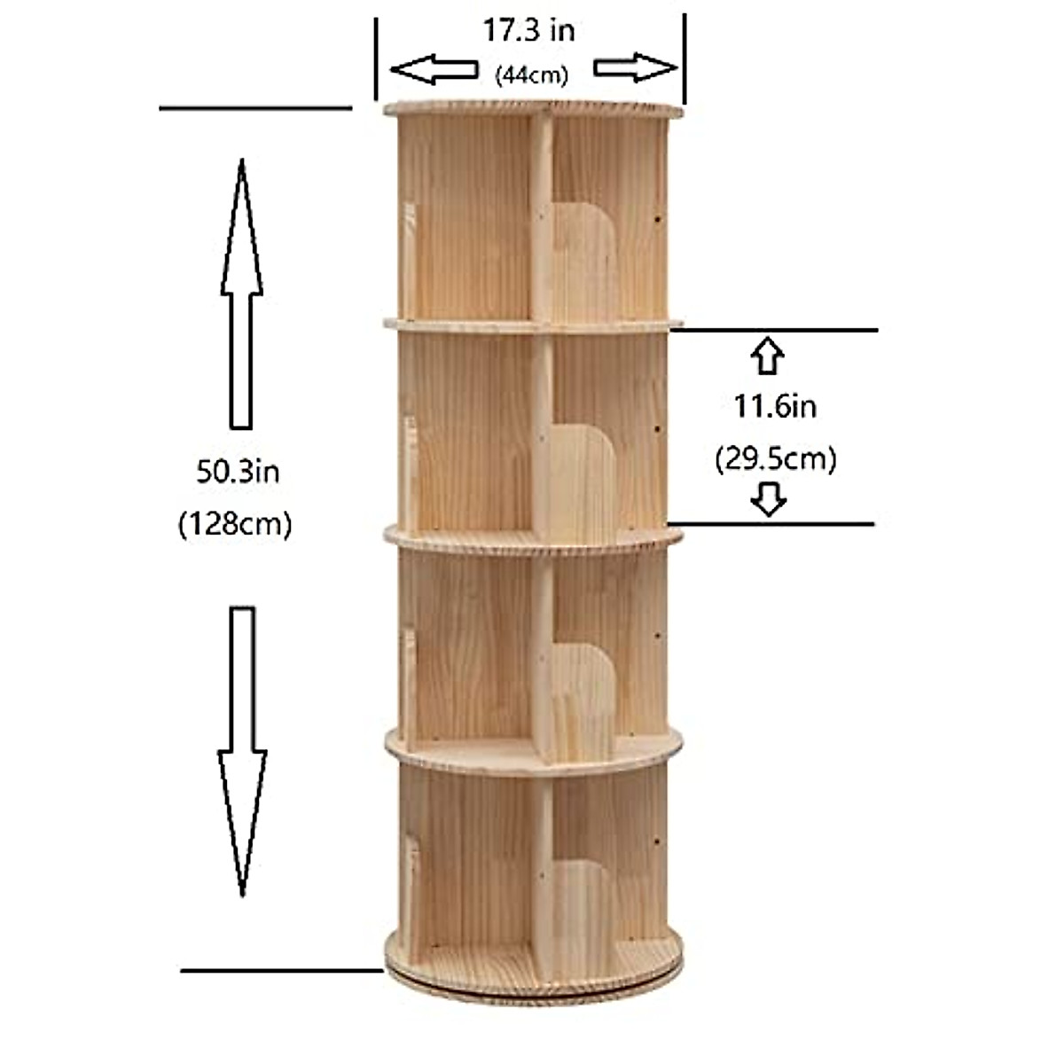Rotating Bookshelf 360 Display 4 Tier Floor Standing Bookcase Storage Rack for Kids&Adults Solid Wood Bookshelf Organizer