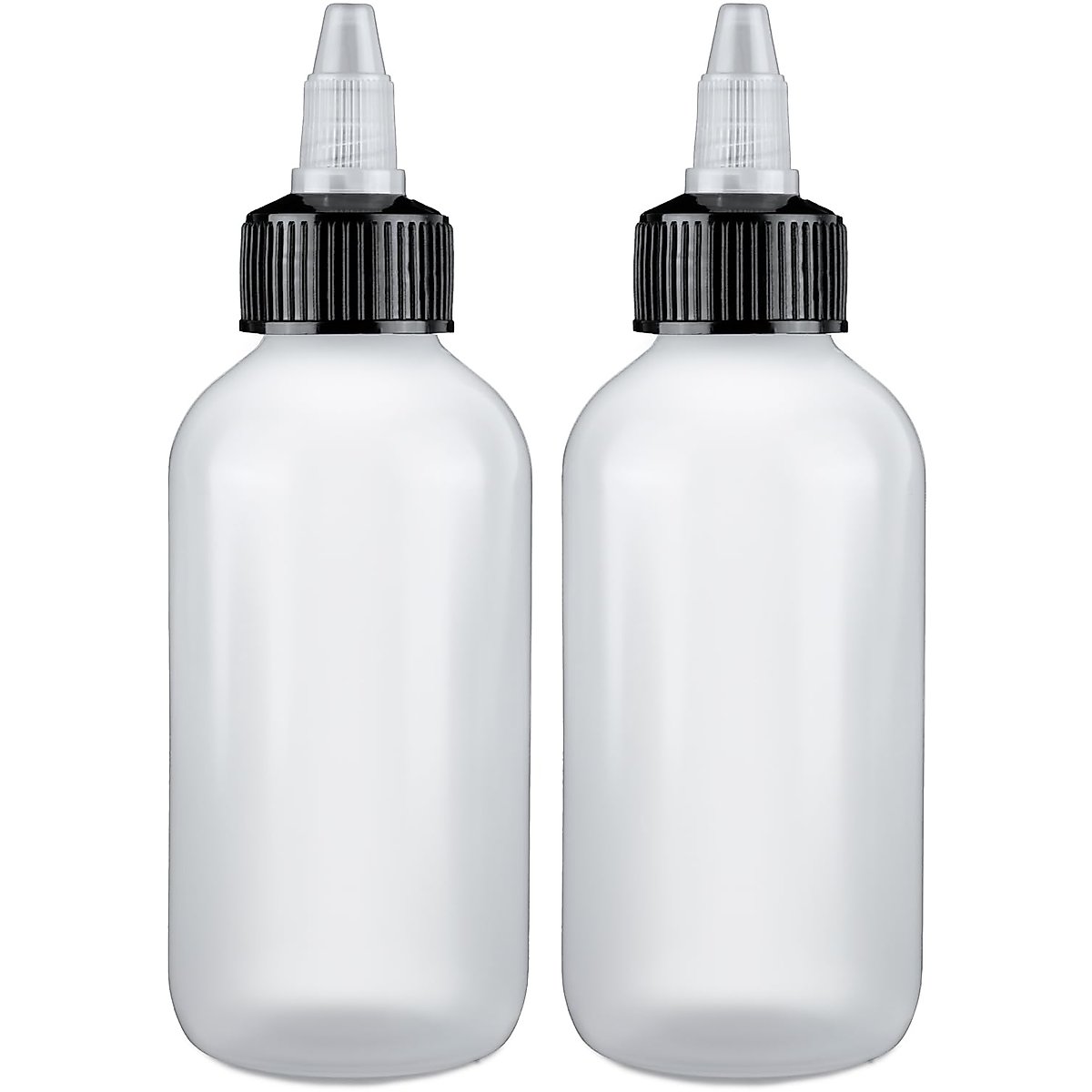 BRIGHTFROM Twist Top Applicator Bottles, Squeeze 4 OZ Empty Plastic Bottles, Refillable, Black Open/Close Nozzle - Multi Purpose (Pack of 2)