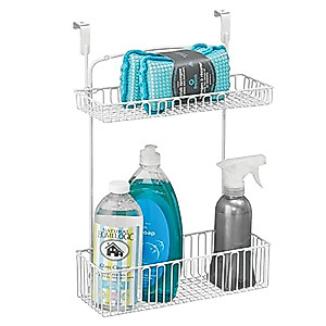 mDesign Steel Over Cabinet Kitchen Storage Organizer Holder or Basket - Hang Over Cabinet Doors in Kitchen, Pantry, Bathroom - Holds Dish Soap, Window Cleaner - Concerto Collection - Matte White