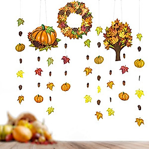 6 pcs Fall Pumpkin Leaf Garlands for Fall Party Decoration Thanksgiving Decor Autumn Birthday Banner Maple Leaves Hanging Garland Streamer Backdrop for Wedding Bridal Baby Shower Party Supplies