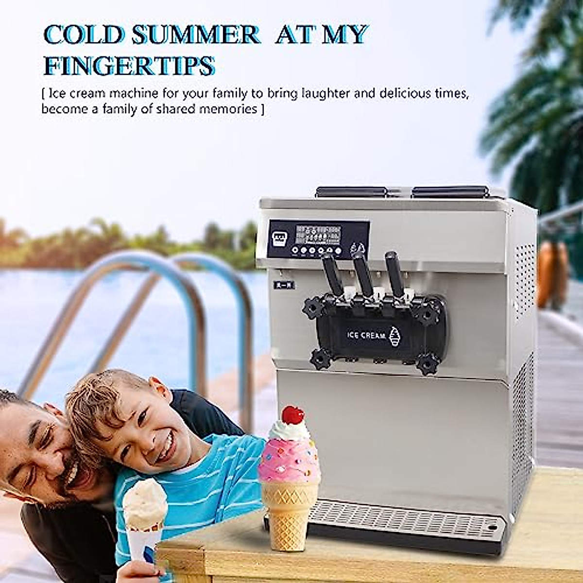 ice cream maker machine counter top soft serve ice cream machine for restaurant family party 2+1 flavor table top soft serve ice cream machine (silver)