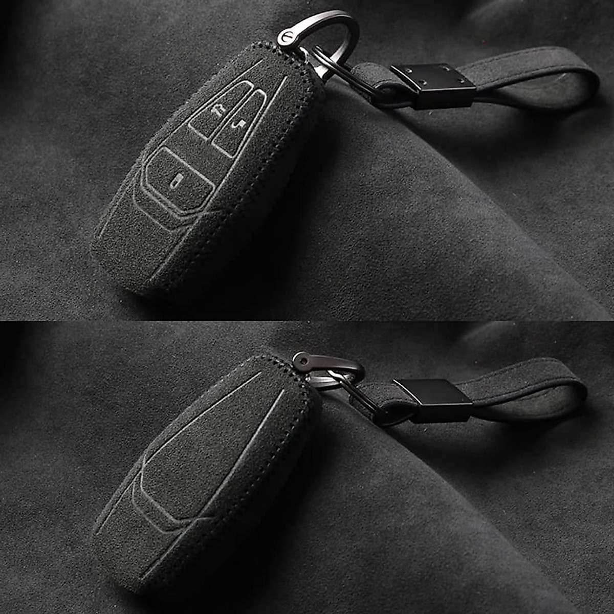 Alcantara Leather Key Case Cover Fit for Aston Martin DB11 DBS Superleggera (Black)