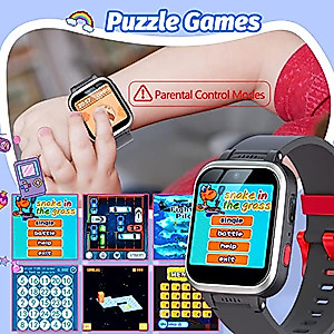 meoonley Kids Smart Watch with Puzzle Games HD Touch Screen Camera Video Music Player Pedometer Alarm Clock Flashlight Fashion Kids Smartwatch Gift for 6-13 Year Old Boys Girls Toys