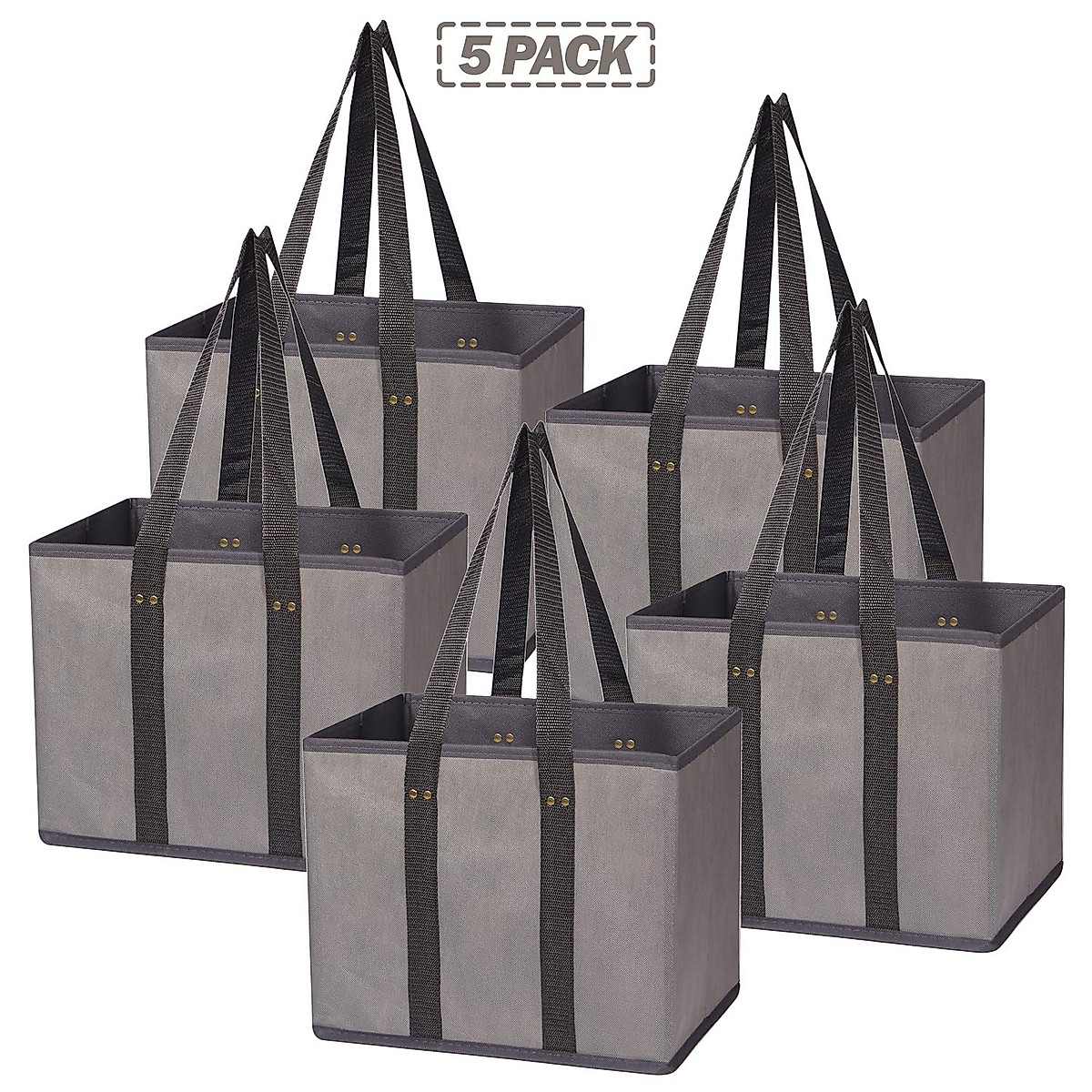 5 Pack Large Reusable Grocery Bags Foldable Durable Heavy Duty Tote Bag Set Eco Friendly Collapsible Shopping Cart Boxes Storage Bins Cubes with Long Handles Reinforced Bottom