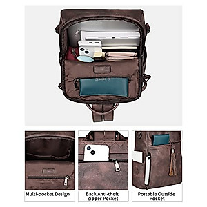 FADEON Leather Backpack Purse for Women Designer Travel Backpack Purses PU Fashion Ladies Shoulder Bag with Tassel Coffee