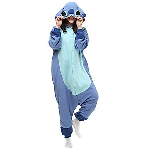 RULTA Animal Onesie for Women Men Adult Costume Cosplay One Piece Pajamas Halloween Xmas Gifts (US, Alpha, Small, Blue-St)